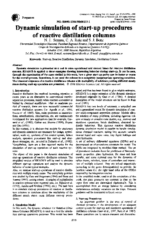 Pdf Dynamic Simulation Of Start Up Procedures Of Reactive Distillation Columns