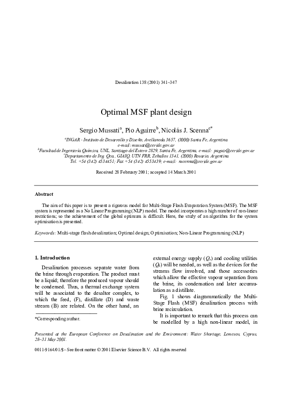 (PDF) Optimal MSF plant design