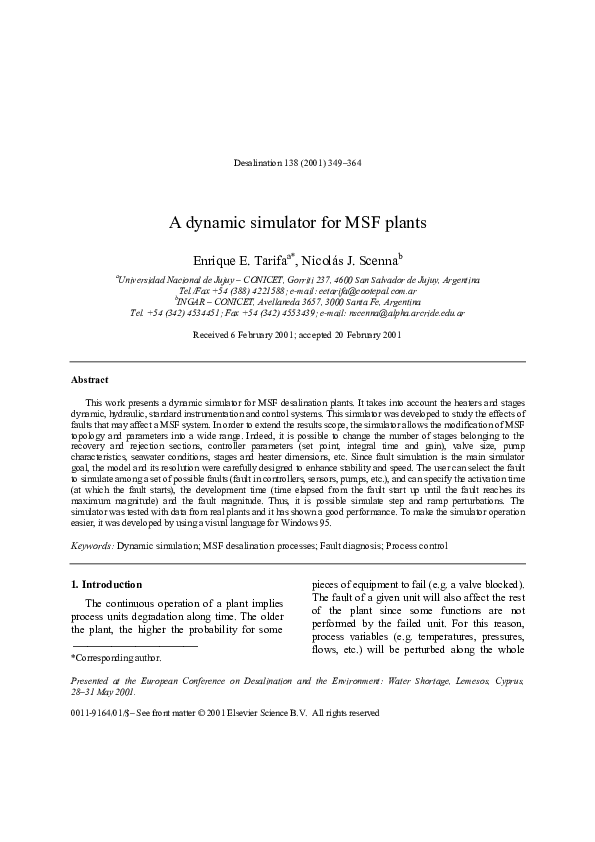(PDF) A dynamic simulator for MSF plants