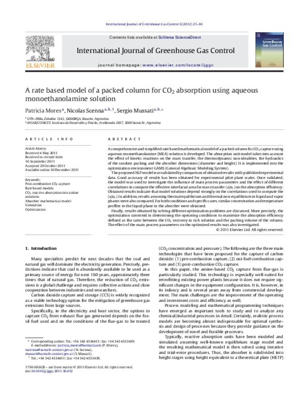 (PDF) A rate based model of a packed column for CO2 absorption using ...