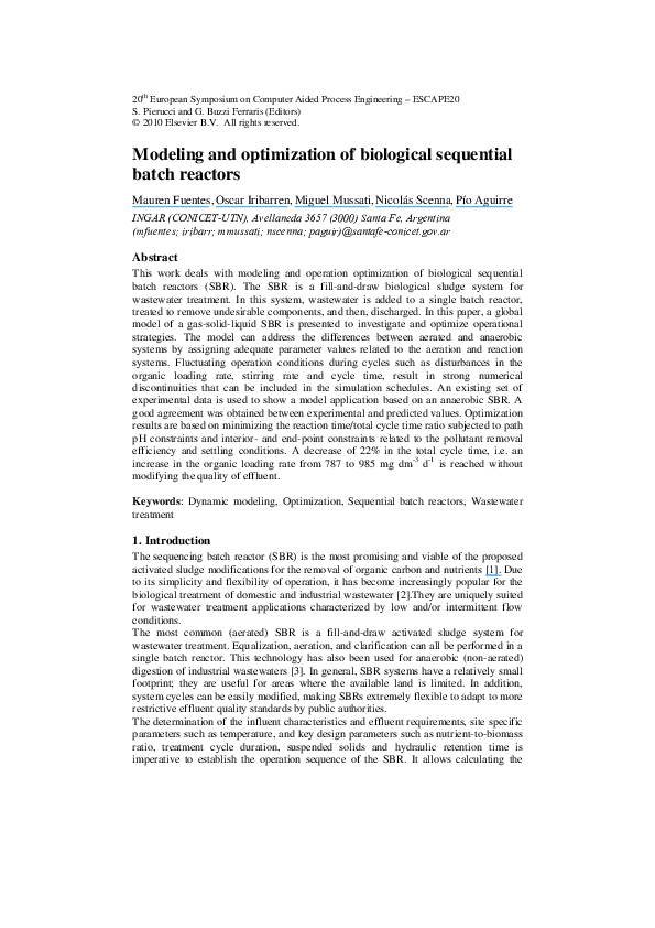 Pdf Modeling And Optimization Of Biological Sequential Batch Reactors