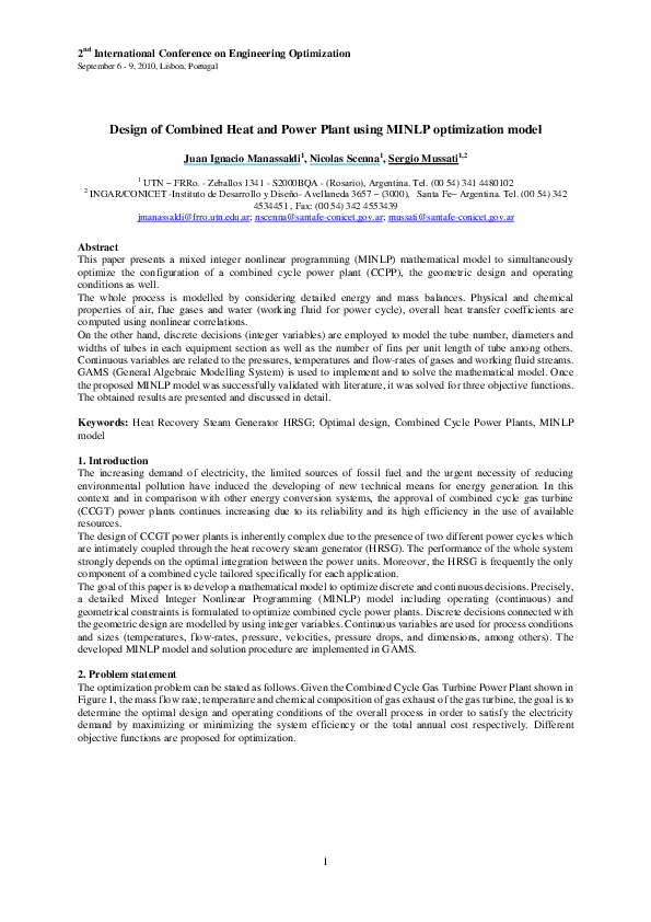 (PDF) Design of Combined Heat and Power Plant using MINLP optimization ...