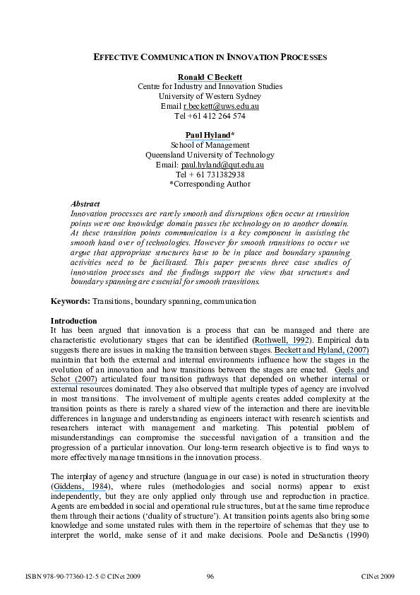 (PDF) Effective communication in innovation processes