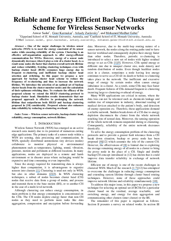 Pdf Reliable And Energy Efficient Backup Clustering Scheme For Wireless Sensor Networks Md