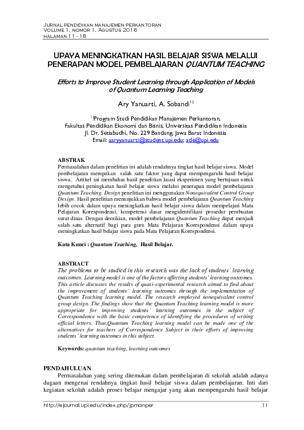(PDF) UPAYA MENINGKATKAN HASIL BELAJAR SISWA MELALUI PENERAPAN MODEL PEMBELAJARAN QUANTUM ...