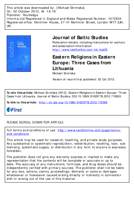 (PDF) Eastern Religions in Eastern Europe: Three Cases from Lithuania