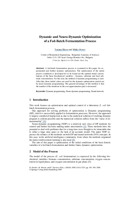 Pdf Dynamic And Neuro Dynamic Optimization Of A Fed Batch Fermentation Process