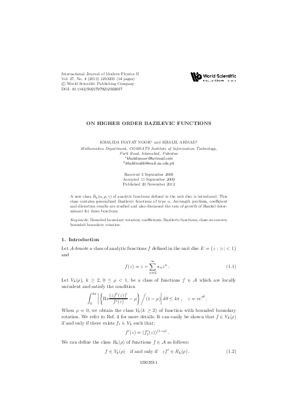 Pdf On Higher Order Bazilevic Functions