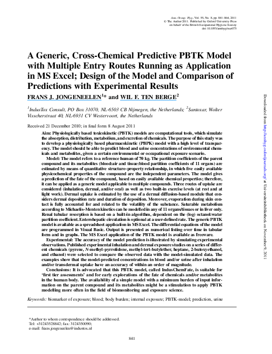 (PDF) A Generic, Cross-Chemical Predictive PBTK Model with Multiple ...