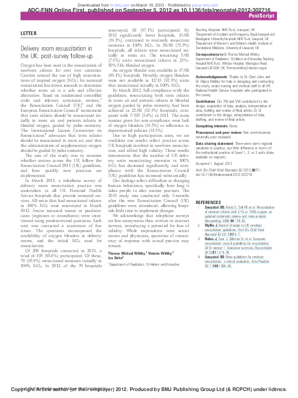(PDF) Delivery room resuscitation in the UK: post-survey follow-up ...