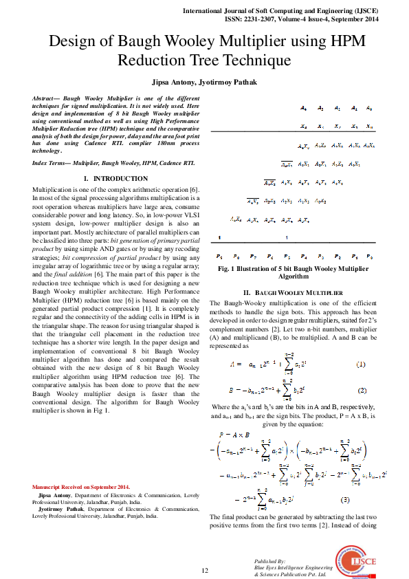 Pdf Design Of Baugh Wooley Multiplier Using Hpm Reduction Tree Technique