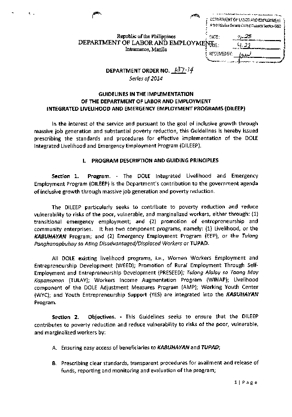 (PDF) Department Order No. 137-14: Guidelines in the Implementation of ...