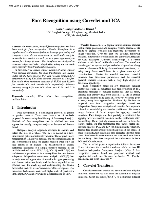 Pdf Face Recognition Using Curvelet And Ica