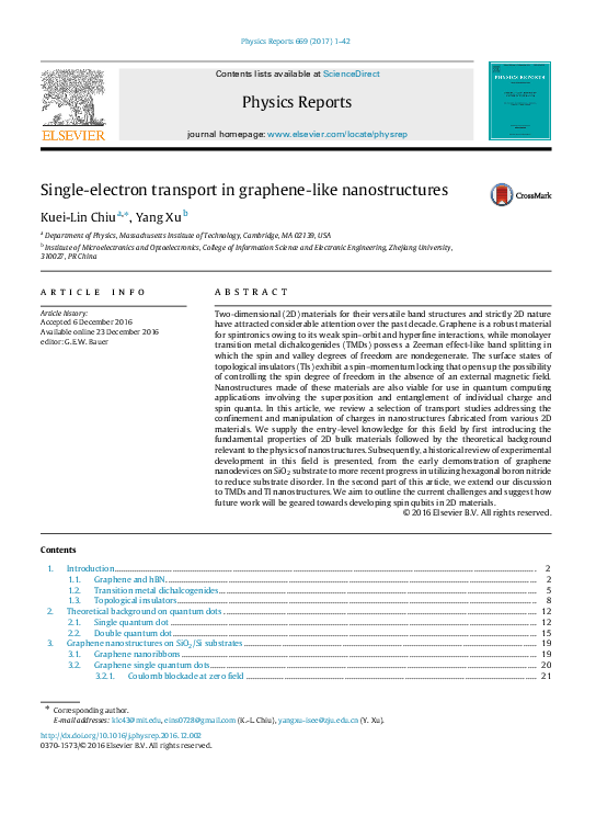 Pdf Single Electron Transport In Graphene Like Nanostructures