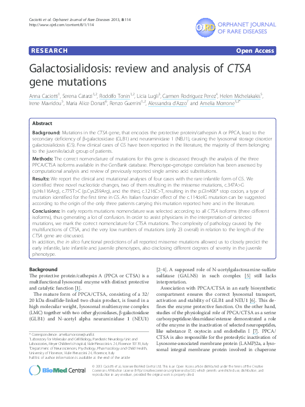 (PDF) Galactosialidosis: review and analysis of CTSA gene mutations