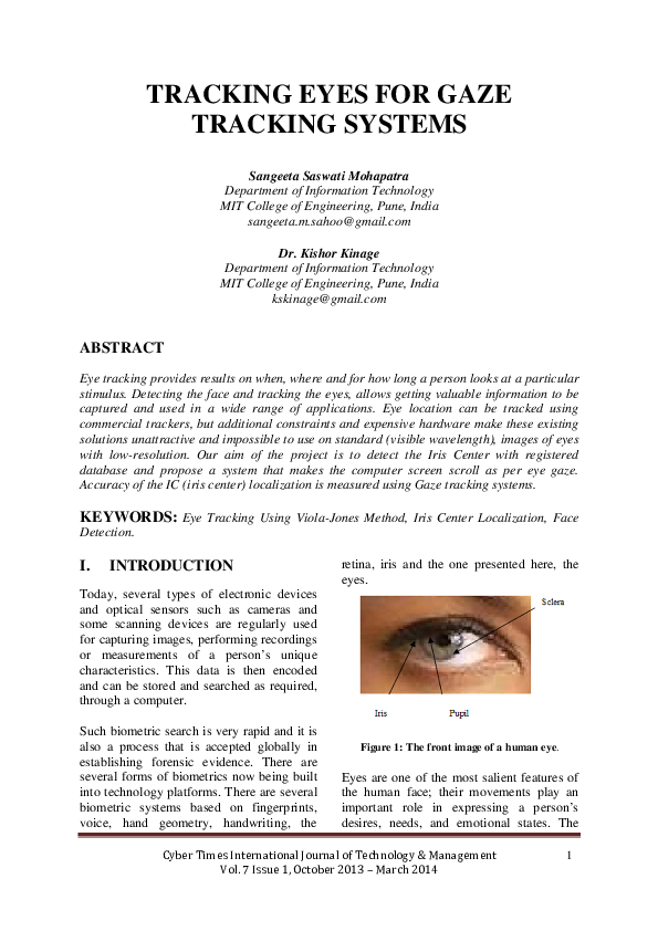 (PDF) TRACKING EYES FOR GAZE TRACKING SYSTEMS