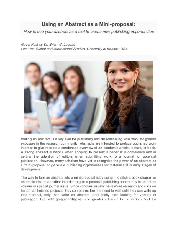 (DOC) Abstract as a Mini-proposal: How to use your abstract as a tool ...