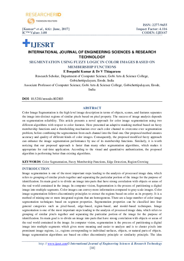 Pdf Segmentation Using Fuzzy Logic In Color Images Based On
