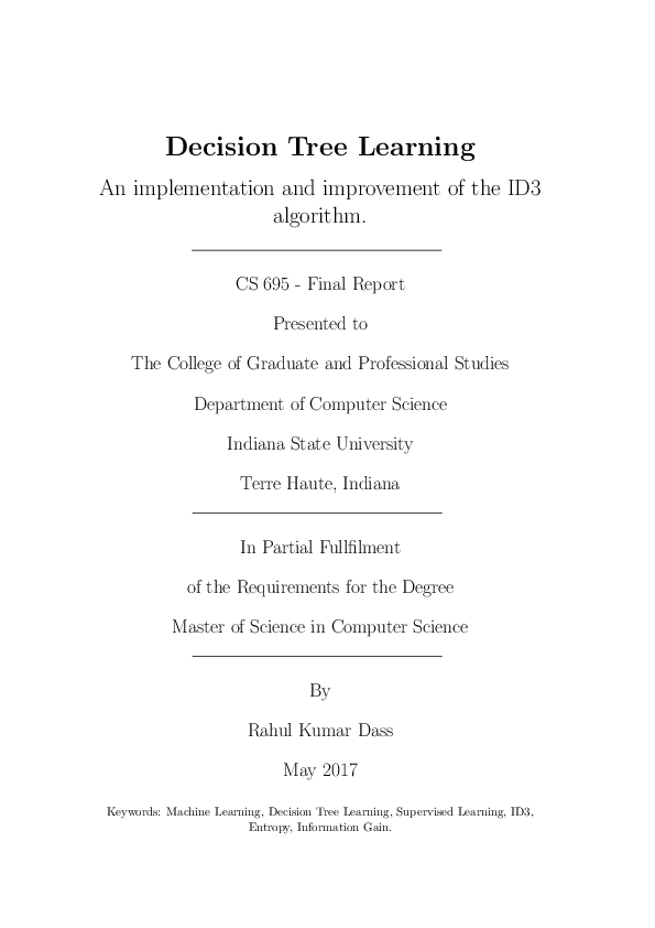 Pdf Decision Tree Learning An Implementation And Improvement Of The Id3 Algorithm