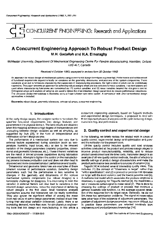 (PDF) A Concurrent Engineering Approach To Robust Product Design