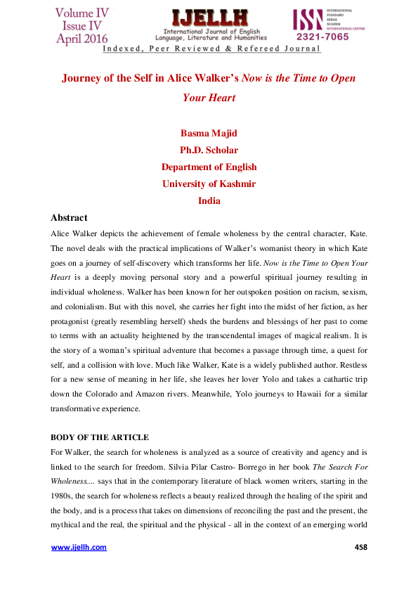 (PDF) Journey of the Self in Alice Walker’s Now is the Time to Open ...