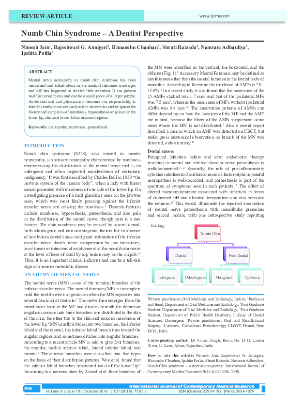 (PDF) Numb Chin Syndrome – A Dentist Perspective