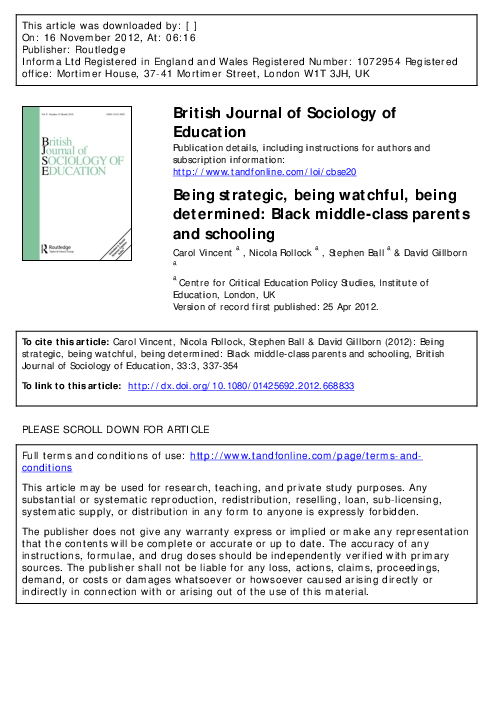 (PDF) Being strategic, being watchful, being determined: Black middle ...