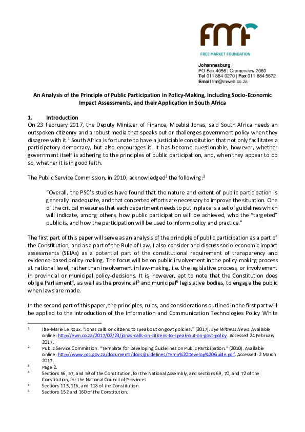 (PDF) An Analysis of the Principle of Public Participation in Policy ...