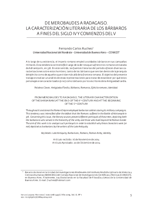 De Merobaudes a Radagaiso. La caracterización literaria de los bárbaros ...