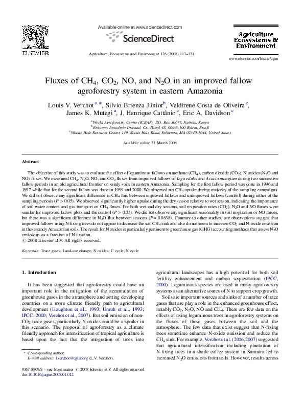 (PDF) Fluxes of CH 4 , CO 2 , NO, and N 2 O in an improved fallow ...