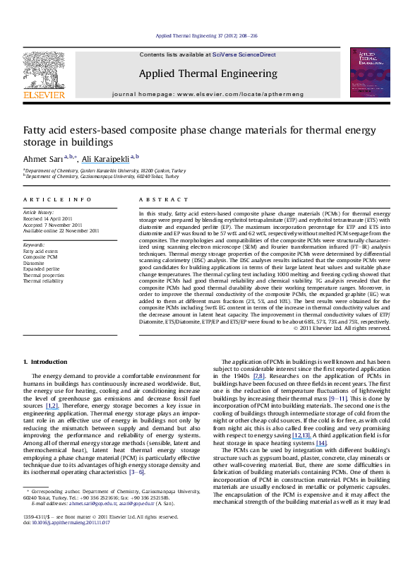 (PDF) Fatty acid esters-based composite phase change materials for ...