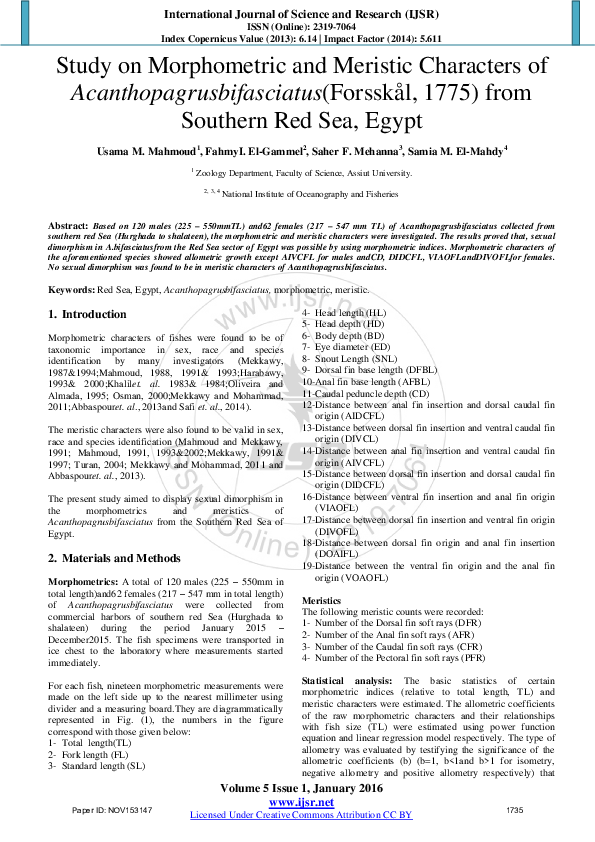 (PDF) Study on Morphometric and Meristic Characters of ...