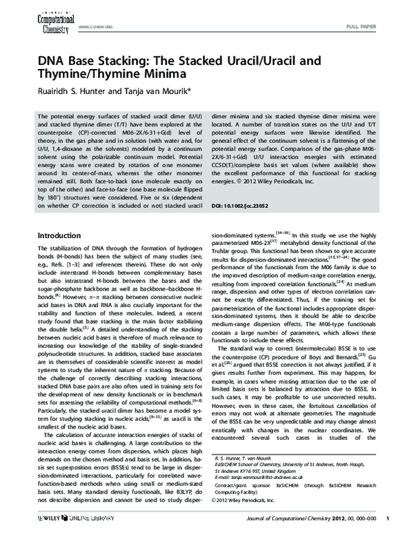 (PDF) DNA base stacking: The stacked uracil/uracil and thymine/thymine ...