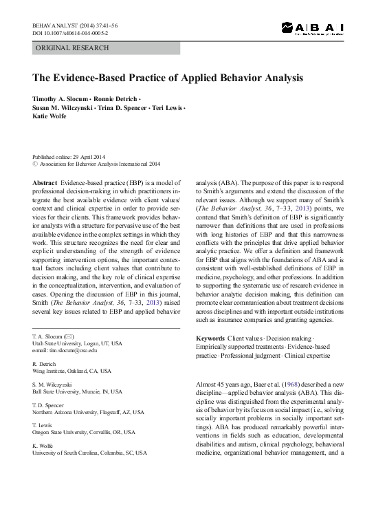(PDF) The Evidence-Based Practice of Applied Behavior Analysis