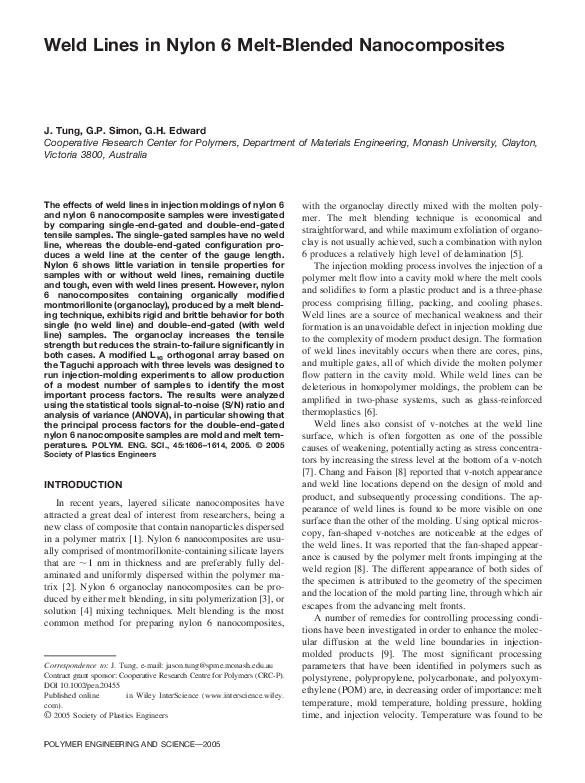 (PDF) Weld lines in nylon 6 melt-blended nanocomposites