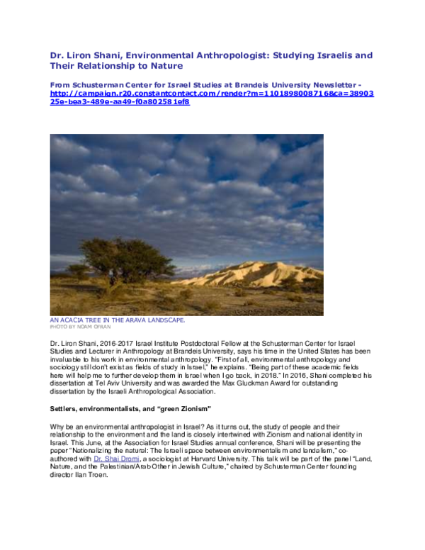 (PDF) From Schusterman Center Newsletter - Liron Shani, Environmental ...