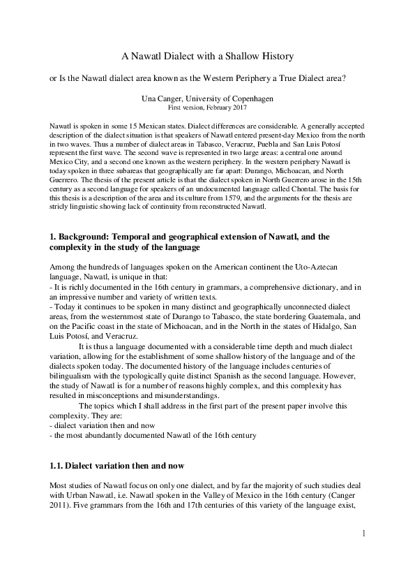 (PDF) A Nawatl Dialect with a Shallow History or Is the Nawatl dialect ...
