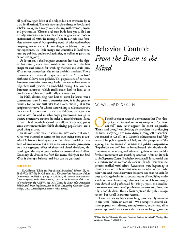 (PDF) Behavior Control: From the Brain to the Mind