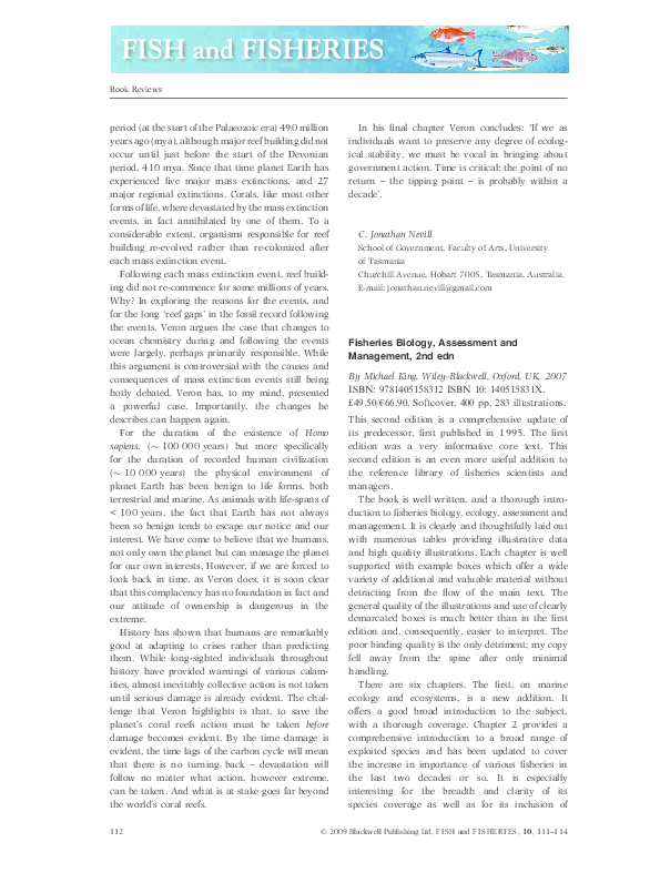 (PDF) Fisheries Biology, Assessment and Management, 2nd edn