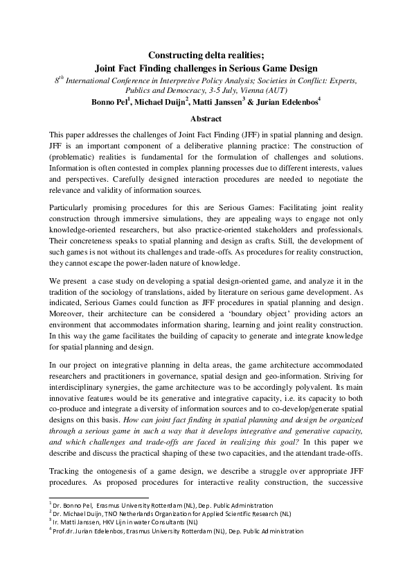 (PDF) Constructing delta realities; Joint Fact Finding challenges in ...