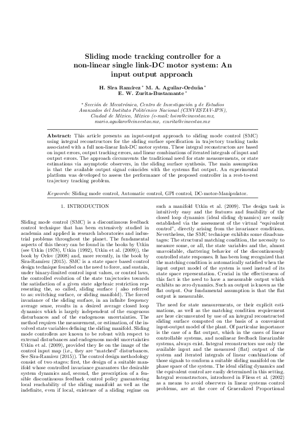(PDF) Sliding mode tracking controller for a non-linear single link-DC motor system: An input ...