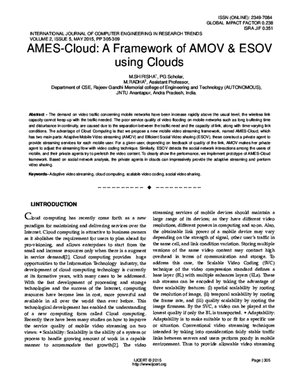 (PDF) AMES-Cloud: A Framework of AMOV & ESOV using Clouds
