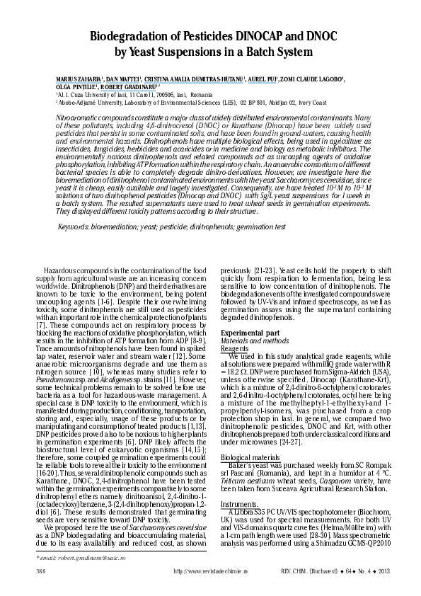 (PDF) Biodegradation of Pesticides DINOCAP and DNOC by Yeast ...
