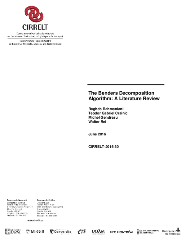 (PDF) The Benders Decomposition Algorithm: A Literature Review