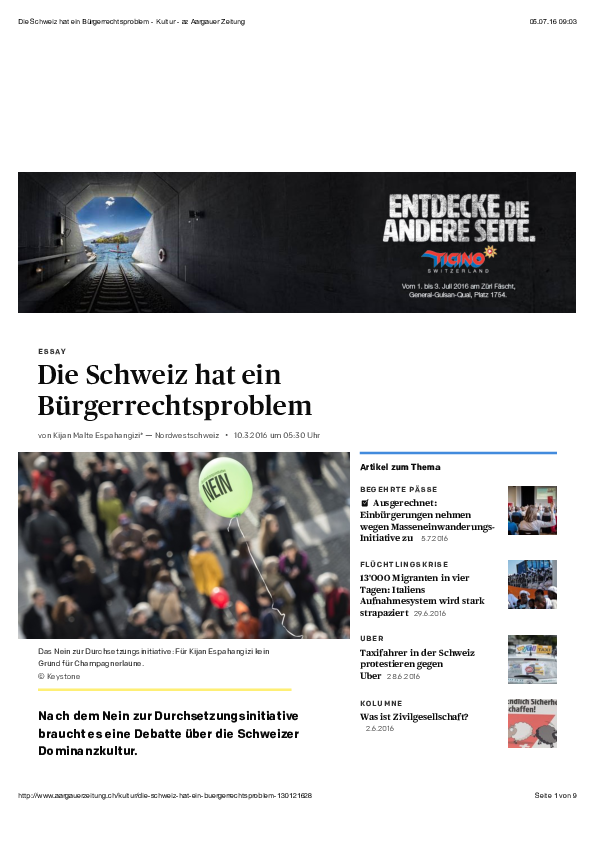 (PDF) "Die Schweiz hat ein Bürgerrechtsproblem", az Aargauer Zeitung ...