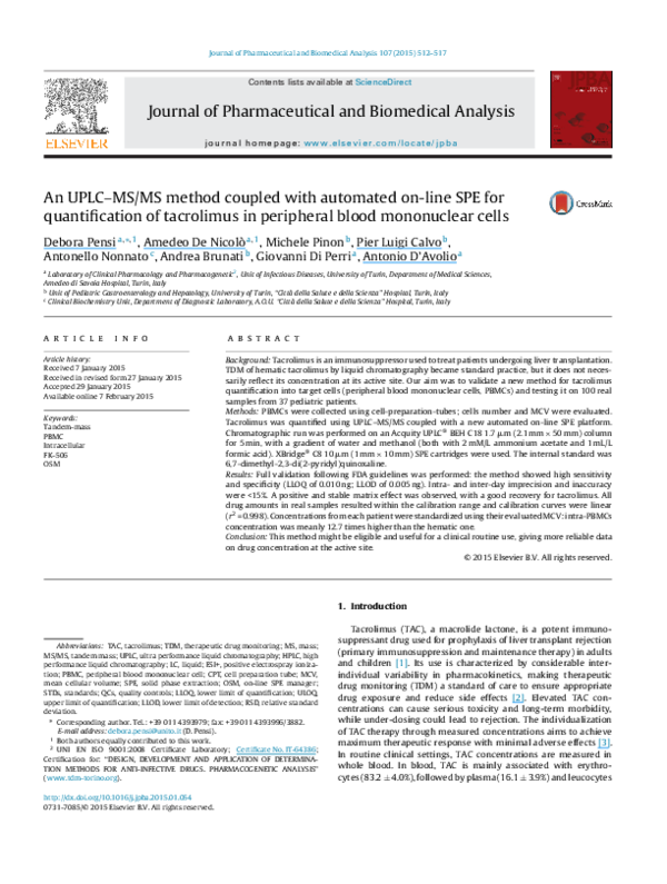 (PDF) An UPLC MS/MS method coupled with automated on-line SPE for quantification of tacrolimus ...