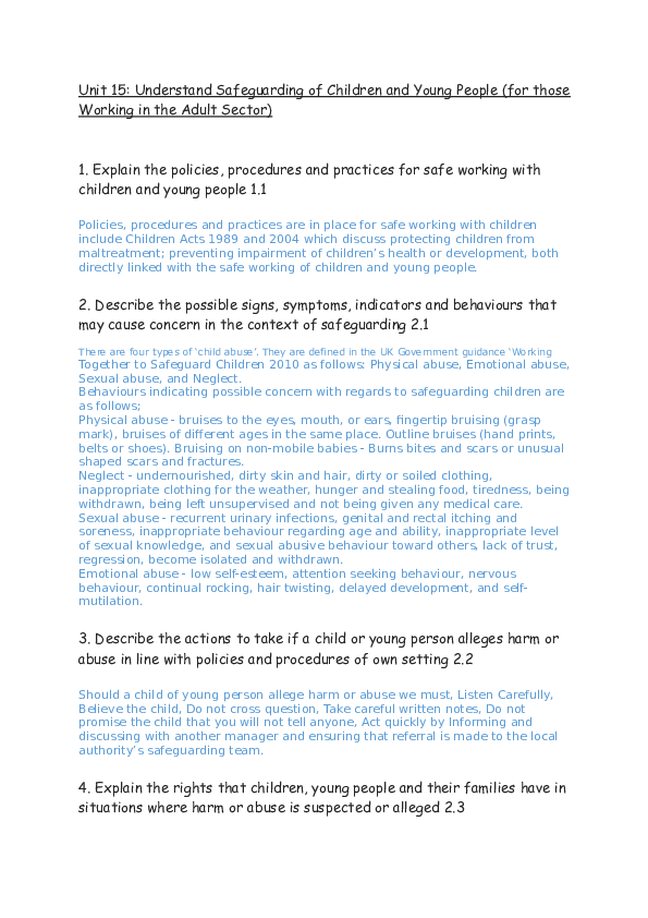(DOC) Level 5 Unit 15 Safeguarding children