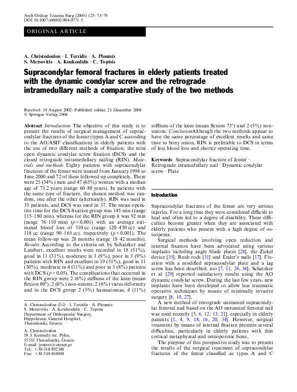 (PDF) Supracondylar femoral fractures in elderly patients treated with ...