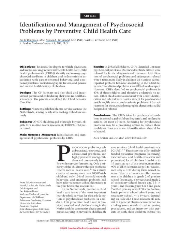 (PDF) Identification and Management of Psychosocial Problems by ...