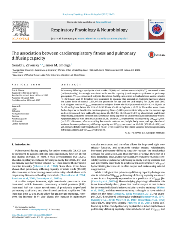 Pdf The Association Between Cardiorespiratory Fitness And Pulmonary Diffusing Capacity